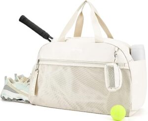 gym bag for women with shoe compartment sport duffle bag travel bag with wet pocket weekender bag for travel gym yoga tennis sports(beige)