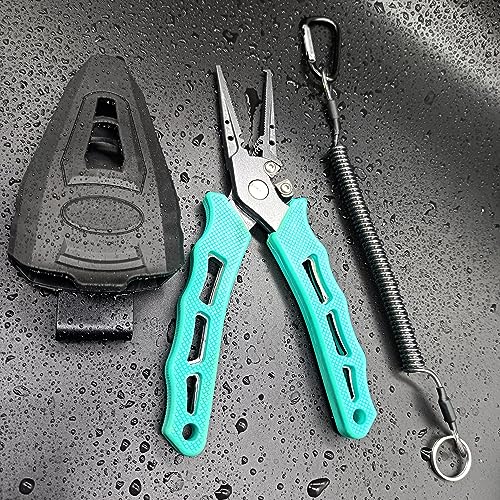 MOREFISHING Fishing Pliers with Lanyard,Saltwater Resistant Fishing Tools,Hook Remover,Line Cutter,Ice Fishing Gear,Fly Fishing