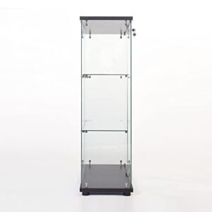 nifoti 3-Tier Glass Display Cabinet,Curio Cabinet with Tempered Glass Door,Floor Standing Curio Bookshelf for Living Room Bedroom Office with Locks, Side by Side Doors (2 Doors,3 Shelves - Black)