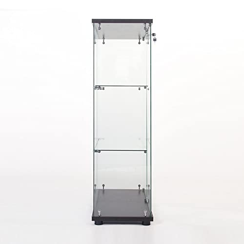 nifoti 3-Tier Glass Display Cabinet,Curio Cabinet with Tempered Glass Door,Floor Standing Curio Bookshelf for Living Room Bedroom Office with Locks, Side by Side Doors (2 Doors,3 Shelves - Black)