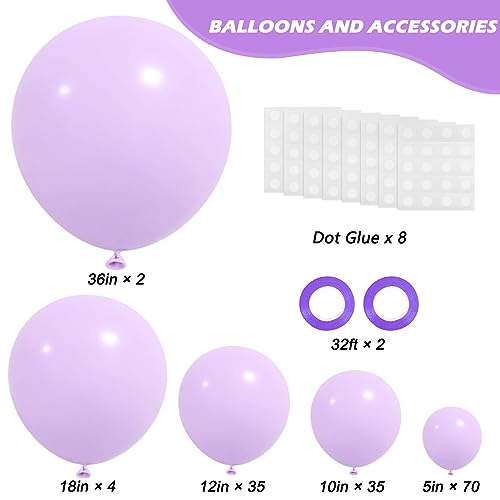 RUBFAC Pastel Purple Balloons, 146pcs Different Sizes Pack of 36 18 12 10 5 Inch for Balloon Garland or Balloon Arch as Graduation Birthday Wedding Baby Shower Anniversary Party Decorations