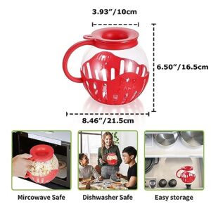 MMUGOOLER Glass Microwave Popcorn Popper, 2.25QT Original Popcorn Jar with Silicone Lid, BPA Free, Dishwasher Safe- Red