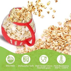 MMUGOOLER Glass Microwave Popcorn Popper, 2.25QT Original Popcorn Jar with Silicone Lid, BPA Free, Dishwasher Safe- Red