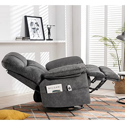 HOMYEDAMIC Heated Rocker Recliner Chair with Massage for Adults Elderly, Oversized Wide Lazyboy 360°Swivel Adjustable Ergonomic Lounge Fabric Theater Sofa for Home Living Room Bedroom(Grey)