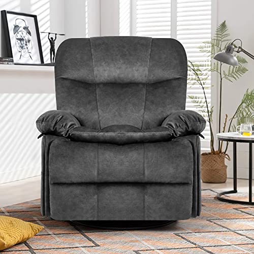 HOMYEDAMIC Heated Rocker Recliner Chair with Massage for Adults Elderly, Oversized Wide Lazyboy 360°Swivel Adjustable Ergonomic Lounge Fabric Theater Sofa for Home Living Room Bedroom(Grey)