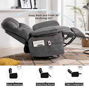 HOMYEDAMIC Heated Rocker Recliner Chair with Massage for Adults Elderly, Oversized Wide Lazyboy 360°Swivel Adjustable Ergonomic Lounge Fabric Theater Sofa for Home Living Room Bedroom(Grey)