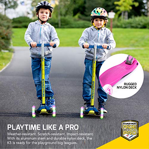 Swagtron K5 3-Wheel Kids Scooter with Light-Up Wheels | Quick Assembly | ASTM-Certified | Height-Adjustable for Boys or Girls Ages 3+ (Pink) & Razor AW Kick Scooter - Red - FFP