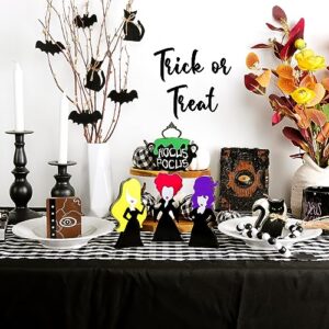 Treory Halloween Table Decorations Indoor: 6 Pcs Hocus Pocus Witch Halloween Black Cat Cauldron Book of Spells Tiered Tray Decor, Free Stand Wooden Desk Signs for Kids Home Kitchen Fireplace Office