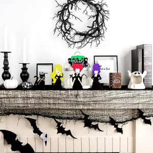 Treory Halloween Table Decorations Indoor: 6 Pcs Hocus Pocus Witch Halloween Black Cat Cauldron Book of Spells Tiered Tray Decor, Free Stand Wooden Desk Signs for Kids Home Kitchen Fireplace Office