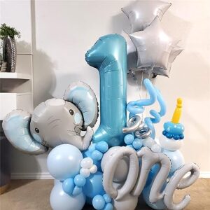 3rd Birthday Number Balloons for Kids, 40 Inch Foil Number 3 Balloons, Pastel Blue Large Self Inflating Number Balloons for Boys Men 30th Birthday Party Anniversary Party Decoration Supplies