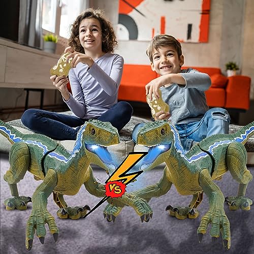 Hiitytin Remote Control Dinosaur Toys for Kids, Raptor Toy Velociraptor Dinosaur Toy with Light Up & Roaring Sound, 2.4G RC Realistic Walking Dino Toy Gifts for Kids Ages 3-12 Years Old (Green)