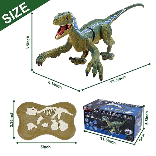 Hiitytin Remote Control Dinosaur Toys for Kids, Raptor Toy Velociraptor Dinosaur Toy with Light Up & Roaring Sound, 2.4G RC Realistic Walking Dino Toy Gifts for Kids Ages 3-12 Years Old (Green)