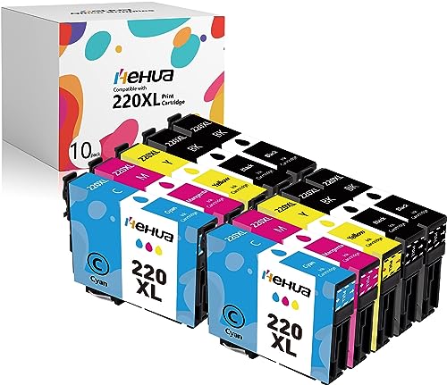 Hehua Remanufactured 220XL Ink Cartridges Replacement for Epson 220 Ink Cartridges T220XL 220 XL Combo Pack for WorkForce WF-2760 WF-2750 WF-2630 WF-2650 WF-2660 XP-420 XP-424 XP-320 Printer, 10 Packs