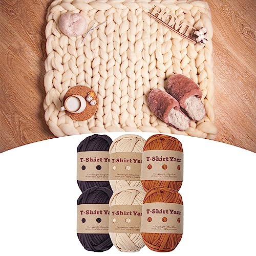 kowaku 6Pcs Knitting Yarn T-Shirt Yarn Chunky Yarn Spaghetti Yarn for Throw Blanket Craft, Set A