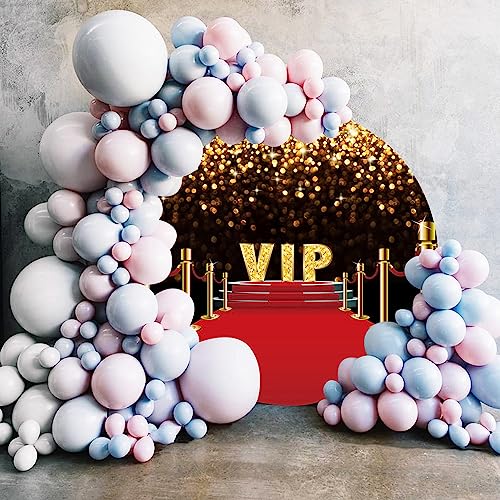 AWERT Polyester Diameter 6.5ft Round VIP Red Carpet Backdrop Award Ceremony Event Black Gold Glowing Polka Dot Photography Background Birthday Party Theme Party Baby Shower Decoration Props