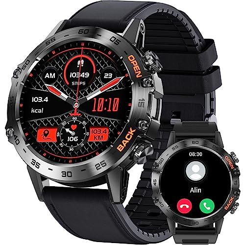 Military Smart Watch for Men Make/Answer Calls Rugged Tactical Smartwatch Compatible with Android iPhone Samsung 1.39" HD Screen Heart Rate Sleep Monitor Watch 108 Sports Modes Fitness Tracker