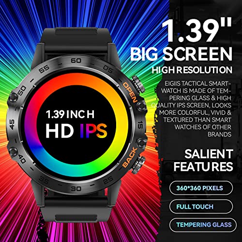 Military Smart Watch for Men Make/Answer Calls Rugged Tactical Smartwatch Compatible with Android iPhone Samsung 1.39" HD Screen Heart Rate Sleep Monitor Watch 108 Sports Modes Fitness Tracker