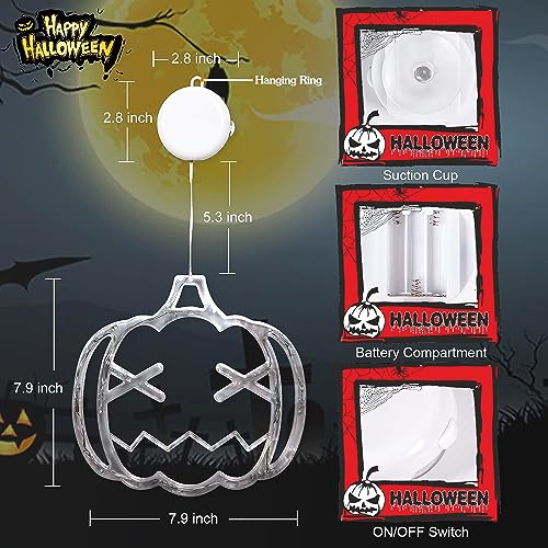 Halloween Decorations,5 Packs with Pumpkin,Ghost,Spider,Witch's Hat,Spider Web Halloween Window Lights with Suction Cup & Hooks,Battery Operated Indoor Window Hanging Lights for Night Window Decor