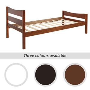 YuiHome Wood Bed Frame Twin Size, Rustic Style Platform Bed w/Headboard & Footboard, Solid Wood Slat Support, No Box Spring Needed, Panel Bed Mattress Foundation for Kids,Walnut