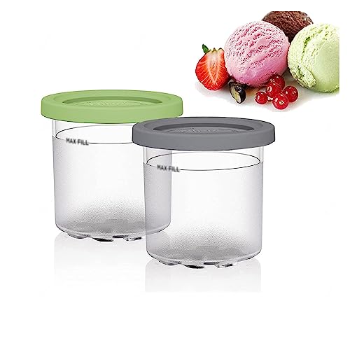 EVANEM 2/4/6PCS Creami Deluxe Pints, for Ninja Creami Ice Cream Maker Pints,16 OZ Pint Containers Safe and Leak Proof for NC301 NC300 NC299AM Series Ice Cream Maker,Gray+Green-4PCS