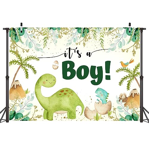 Sensfun It's a Boy Dinosaur Baby Shower Backdrop Decorations Eucalyptus Leaves Cartoon Jungle Dinosaurs Photography Background Boy Dino Baby Shower Party Kids Newborn Banner Photo Booth Supplies 7x5ft