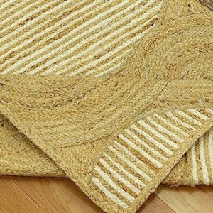 CASAVANI Natural Jute Rectangular Area Rug - 4' x 6', Beige & Black Geometric Braided Jute Rug Ideal for High Traffic Areas in Entryway, Living Room, Bedroom