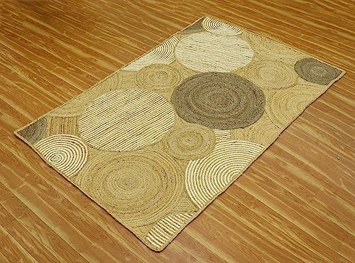 CASAVANI Natural Jute Rectangular Area Rug - 4' x 6', Beige & Black Geometric Braided Jute Rug Ideal for High Traffic Areas in Entryway, Living Room, Bedroom