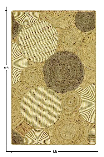 CASAVANI Natural Jute Rectangular Area Rug - 4' x 6', Beige & Black Geometric Braided Jute Rug Ideal for High Traffic Areas in Entryway, Living Room, Bedroom