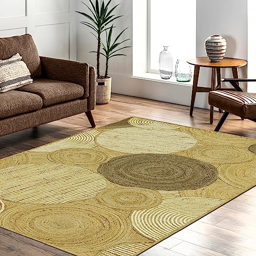 CASAVANI Natural Jute Rectangular Area Rug - 4' x 6', Beige & Black Geometric Braided Jute Rug Ideal for High Traffic Areas in Entryway, Living Room, Bedroom