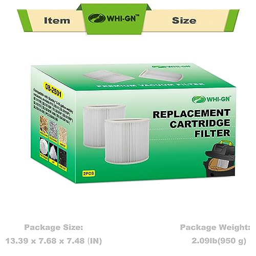 2 Pack Replacement Cartridge Filter for Stanley 08-2501 for Most 5-18 Gallon Wet/Dry Vacuum Cleaners models# SL18115 SL18115P SL18116 SL18116P SL18117 SL18701P-10A SL18191P SL18199P