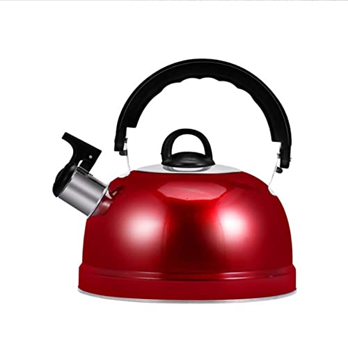 Whistling Tea Kettle, Red Stovetop Teapot, 3 Liter Whistling Tea Kettle, Loud Whistle, Food Grade Stainless Steel Teapot with Anti Slip Handle, for Tea, Coffee, Milk