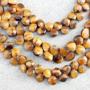 Natural Tiger Eye Gemstone Heart Faceted Beads 5-6mm 7 inch Long String Jewelry Making Gemstone Beads for Necklace Bracelet