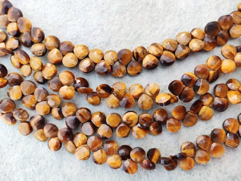 Natural Tiger Eye Gemstone Heart Faceted Beads 5-6mm 7 inch Long String Jewelry Making Gemstone Beads for Necklace Bracelet