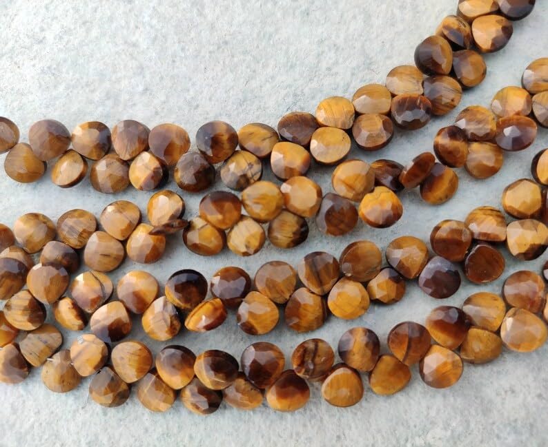 Natural Tiger Eye Gemstone Heart Faceted Beads 5-6mm 7 inch Long String Jewelry Making Gemstone Beads for Necklace Bracelet