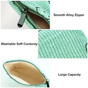 SANYETS Makeup Bag, Cosmetic Bags for Women, Travel Makeup Bag, Green Small Make Up Brush Pouch with Zipper, Corduroy Cute Cosmetic Toiletry Bag, Travel Essentials Aesthetic Preppy Stuff