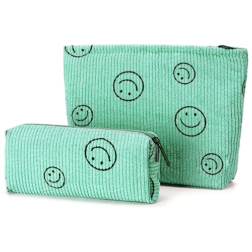 SANYETS Makeup Bag, Cosmetic Bags for Women, Travel Makeup Bag, Green Small Make Up Brush Pouch with Zipper, Corduroy Cute Cosmetic Toiletry Bag, Travel Essentials Aesthetic Preppy Stuff