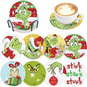 8 pcs christmas diamond painting coasters kits with holder diy christmas diamond art coaster non slip coaster for adults xmas holiday diamond painting kits supplies