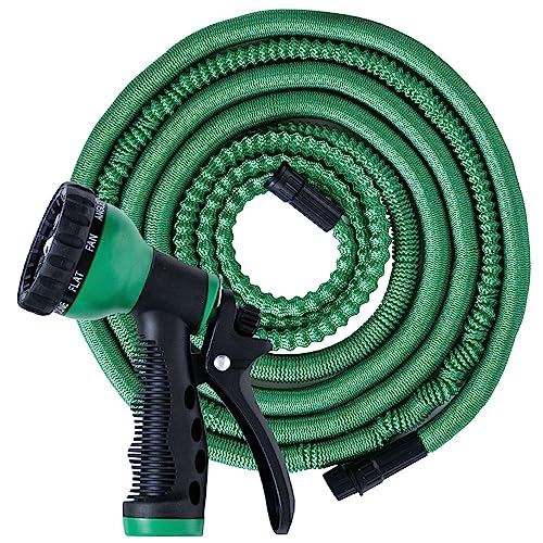 AquaFlex (US Patent) 50ft Super Light Weight Expandable Garden Hose, Water Hose with 9 Function Nozzle, Lightweight & No-Kink Flexible Garden Hose, Yard Hose for Watering, Green