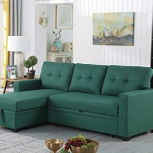 Devion Furniture L-Shape Linen Sleeper Sectional Sofa for Living Room, Home Furniture, Apartment, Dorm Sofabed, Green