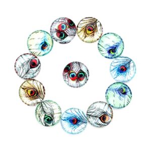 villcase 1 20pcs peacock necklace bracelets beads glass tray peacock cabochons patch bracelets making beads pendant tray patch gemstone paste diy jewelry material glass flower pattern patch