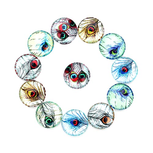 VILLCASE 1 20pcs Peacock Necklace Bracelets Beads Glass Tray Peacock Cabochons Patch Bracelets Making Beads Pendant Tray Patch Gemstone Paste DIY Jewelry Material Glass Flower Pattern Patch