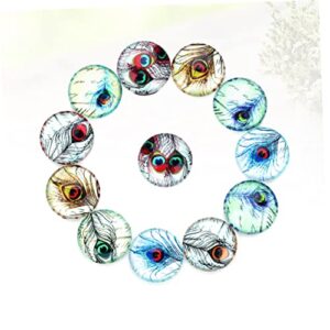 VILLCASE 1 20pcs Peacock Necklace Bracelets Beads Glass Tray Peacock Cabochons Patch Bracelets Making Beads Pendant Tray Patch Gemstone Paste DIY Jewelry Material Glass Flower Pattern Patch