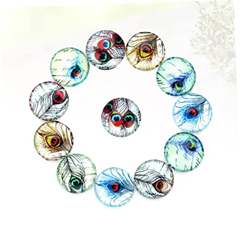 VILLCASE 1 20pcs Peacock Necklace Bracelets Beads Glass Tray Peacock Cabochons Patch Bracelets Making Beads Pendant Tray Patch Gemstone Paste DIY Jewelry Material Glass Flower Pattern Patch