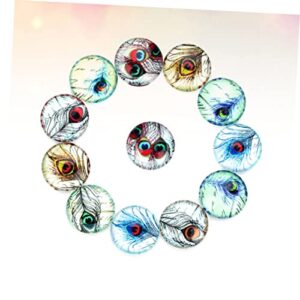 VILLCASE 1 20pcs Peacock Necklace Bracelets Beads Glass Tray Peacock Cabochons Patch Bracelets Making Beads Pendant Tray Patch Gemstone Paste DIY Jewelry Material Glass Flower Pattern Patch