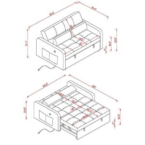 Antetek Sleeper Sofa Bed w/USB Port, Modern 3-in-1 Convertible Tufted Velvet Upholstered Pull Out Futon Couch, 55.5" W Small Loveseat Sofa for Office Living Room Small Space, Black