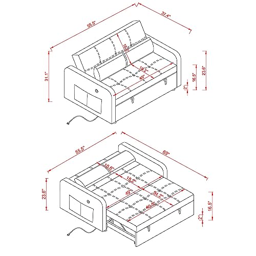 Antetek Sleeper Sofa Bed w/USB Port, Modern 3-in-1 Convertible Tufted Velvet Upholstered Pull Out Futon Couch, 55.5" W Small Loveseat Sofa for Office Living Room Small Space, Black