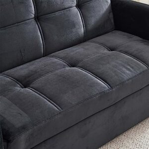 Antetek Sleeper Sofa Bed w/USB Port, Modern 3-in-1 Convertible Tufted Velvet Upholstered Pull Out Futon Couch, 55.5" W Small Loveseat Sofa for Office Living Room Small Space, Black