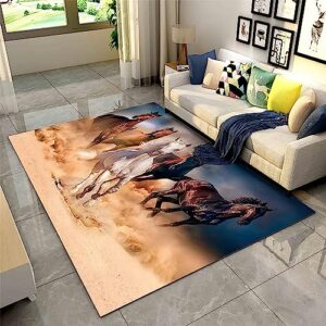 horses running area rugs, 5x7ft, large herd of horses running in desert living room decorative carpet, five white and brown horses, for living room bedroom sofa