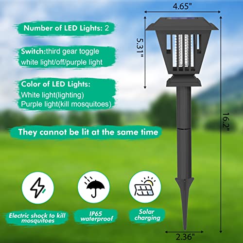 Hywean 2 Pcs Solar Bug Zapper Outdoor Waterproof LED Solar Mosquito Zapper Outdoor Solar Powered Mosquito Killer Light Lamp for Indoor and Outdoor Use GD4-003