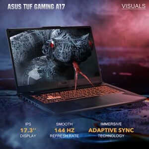 ASUS 2023 TUF A17 17.3" 144Hz FHD Gaming Laptop, AMD Ryzen 5 4600H, NVIDIA GeForce GTX 1650, 16GB RAM, 512GB PCIe SSD, RGB Backlit Keyboard, Windows 11, Bonfire Black, 32GB USB Card Included